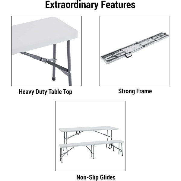 Hokku Designs Armar Resin Folding Soccer Bench, Garden Bench, 6 Seat Narrow Folding Table, 1.4 ...